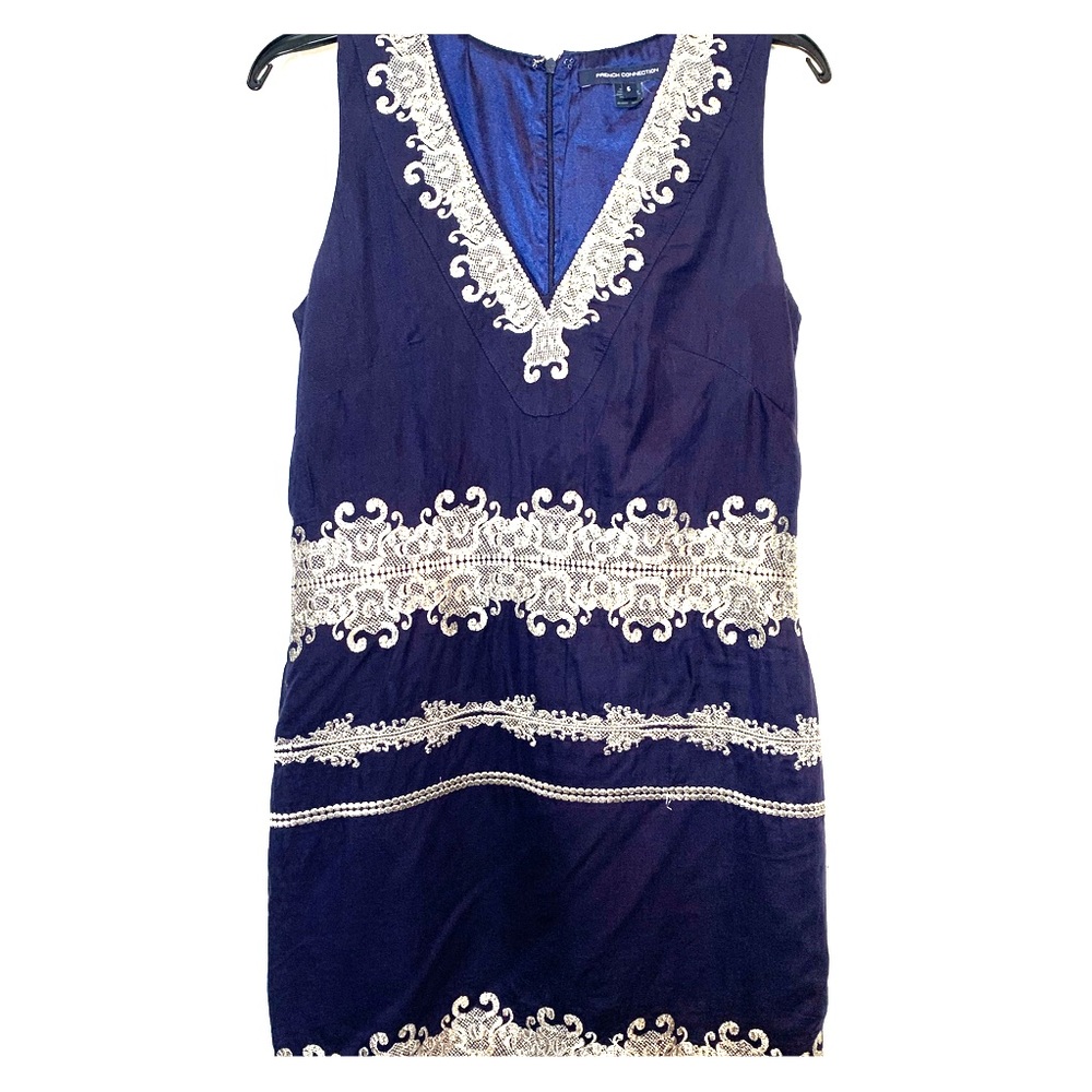 French Connection Navy Blue/Lace Embroidery Dress - Gem